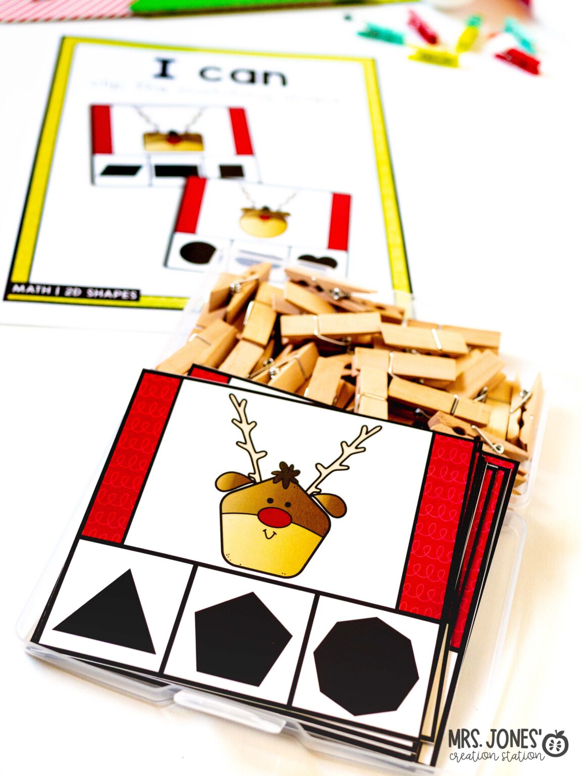Reindeer Shapes Math Center | 2D Shape Activity for Christmas