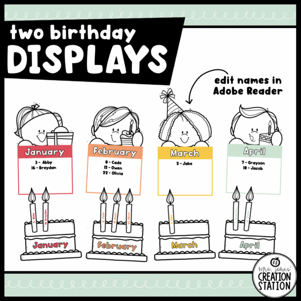 CALM COLORS BIRTHDAY DISPLAY - Mrs. Jones Creation Station