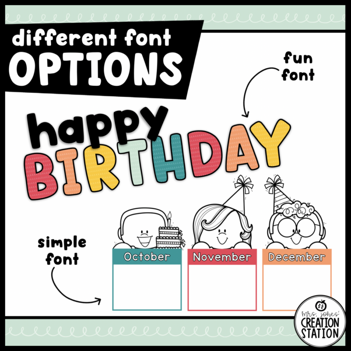 CALM COLORS BIRTHDAY DISPLAY - Mrs. Jones Creation Station
