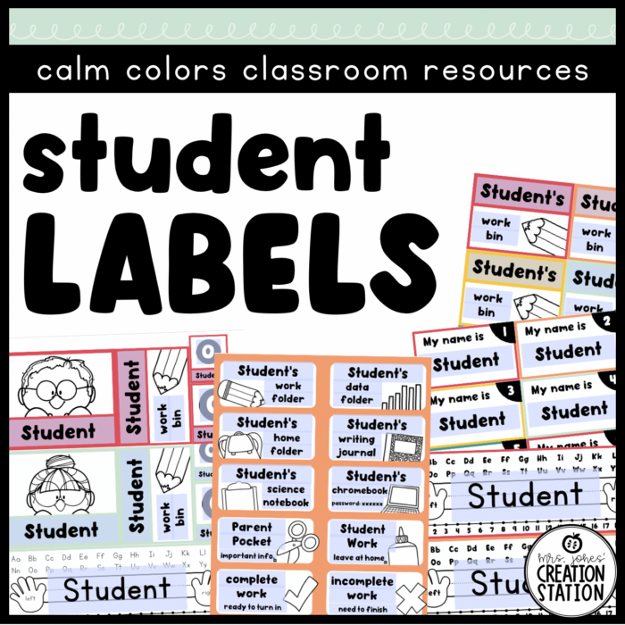 CALM COLORS STUDENT LABELS - Mrs. Jones Creation Station