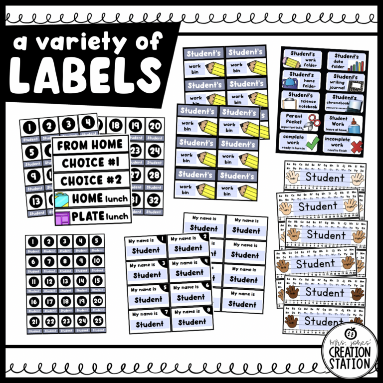 SIMPLE BLACK STUDENT LABELS - Mrs. Jones Creation Station