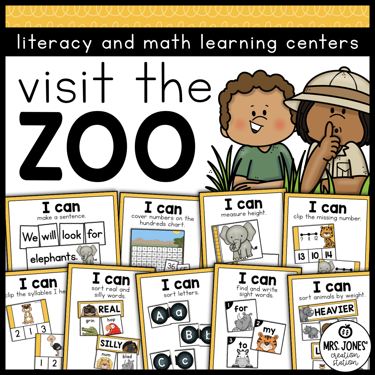 ZOO ANIMALS THEMATIC LITERACY AND MATH CENTERS - Mrs. Jones Creation ...
