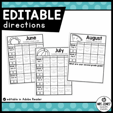 SECOND GRADE READINESS SUMMER PACKET - Mrs. Jones Creation Station